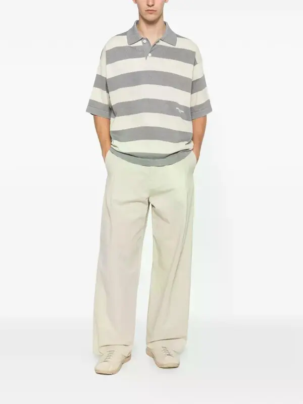 Stone Island 5100042 Striped Raw Hand Organic Cotton + Linen S.i. Marina Polo Shirt - Grey