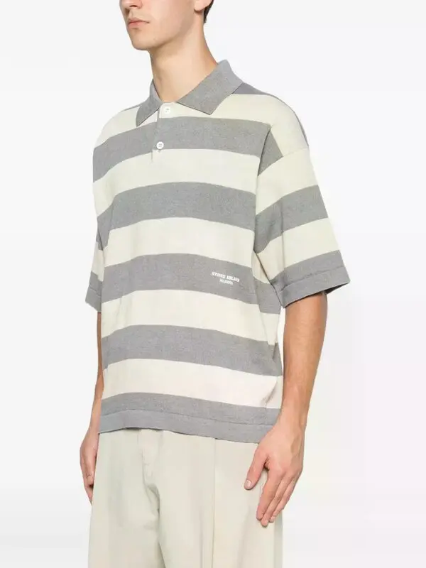 Stone Island 5100042 Striped Raw Hand Organic Cotton + Linen S.i. Marina Polo Shirt - Grey