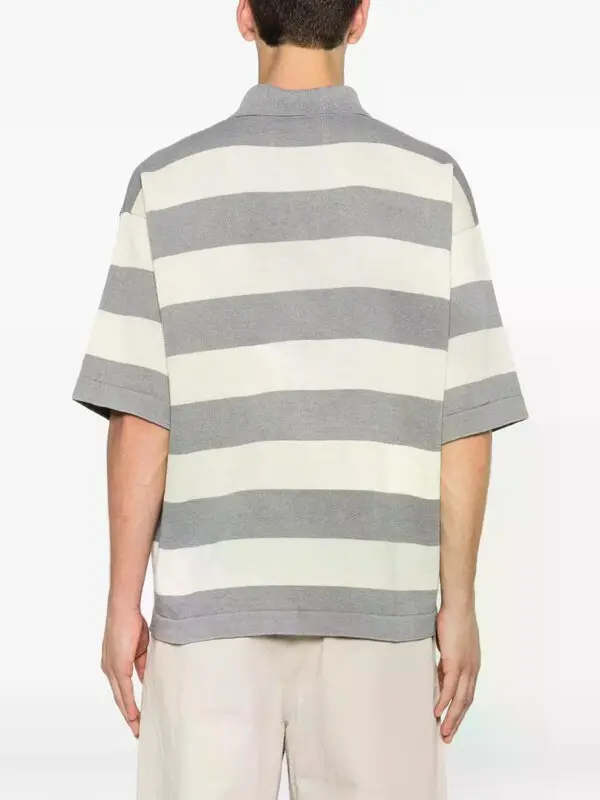 Stone Island 5100042 Striped Raw Hand Organic Cotton + Linen S.i. Marina Polo Shirt - Grey