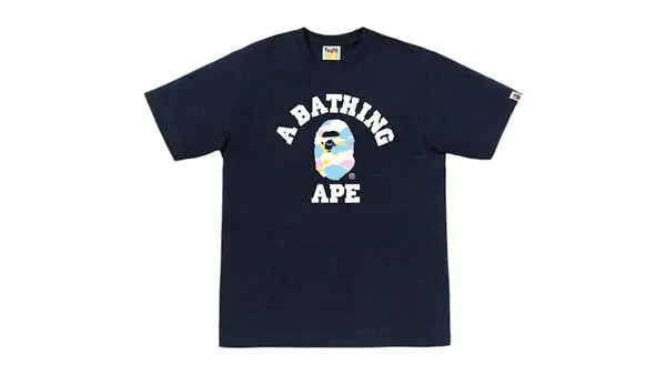 A BATHING APE New Camo College Tee Shirt - Navy Blue