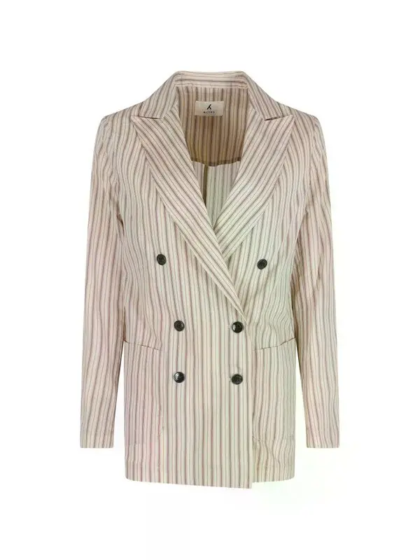 MYTHS Stripe-pattern Double-breasted Coat