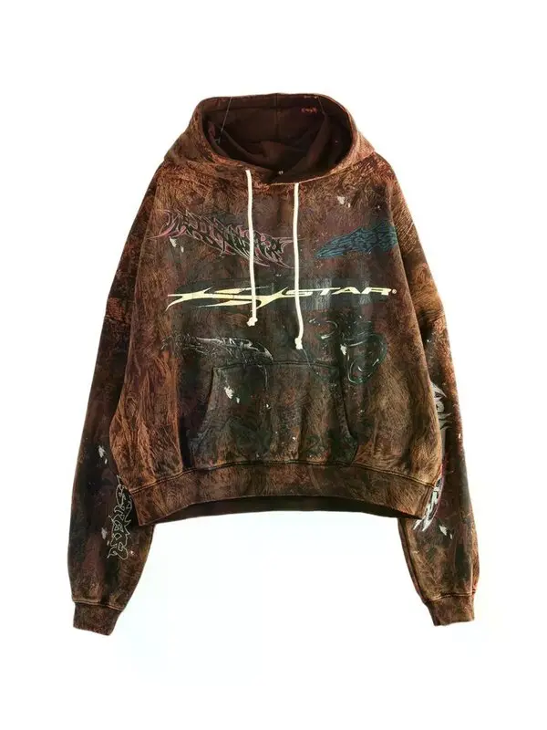HELLSTAR H Star Graffiti-print Hoodie - Brown