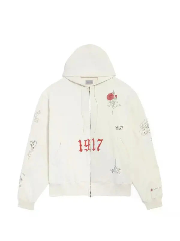 Balenciaga Graphic-print Zip-up Hoodie - Neutrals