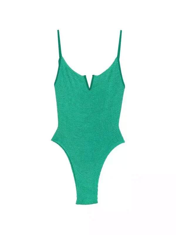 Bond Eye Crinkle Texture V-neck Swimsuit - Green