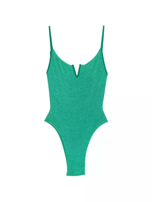 Bond Eye Crinkle Texture V-neck Swimsuit - Green