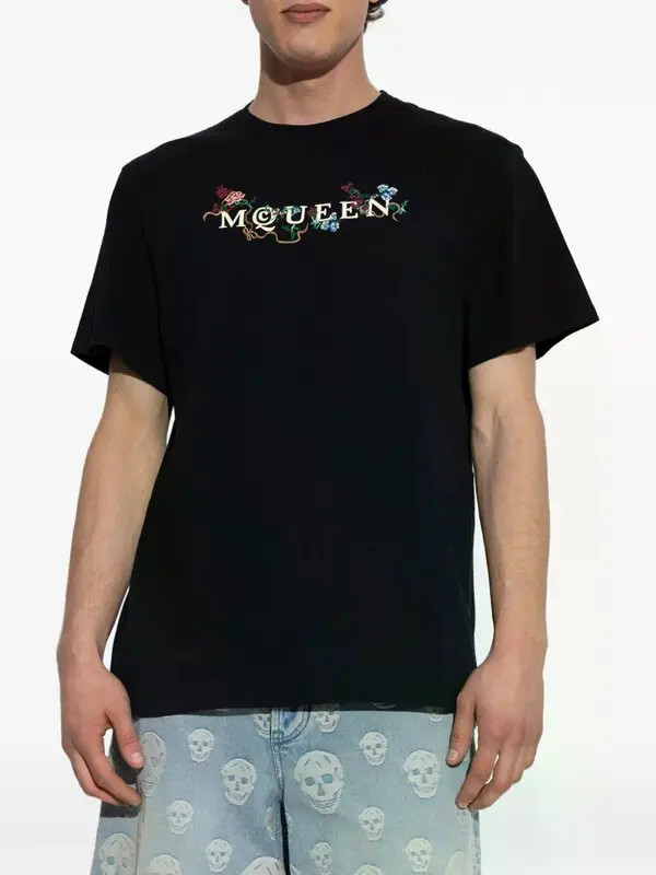 Alexander McQueen Logo-print Embroidered T-shirt - Black
