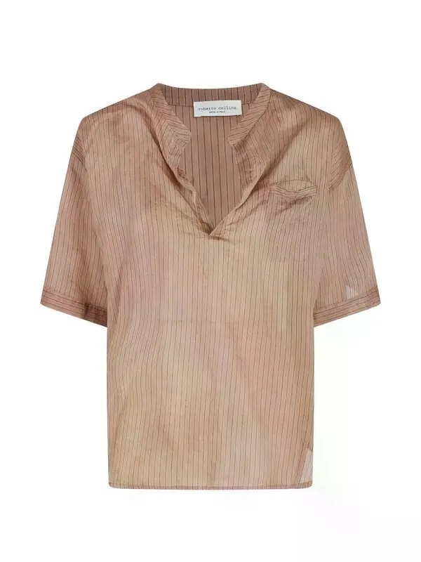 ROBERTO COLLINA Striped V-neck Blouse - Neutrals