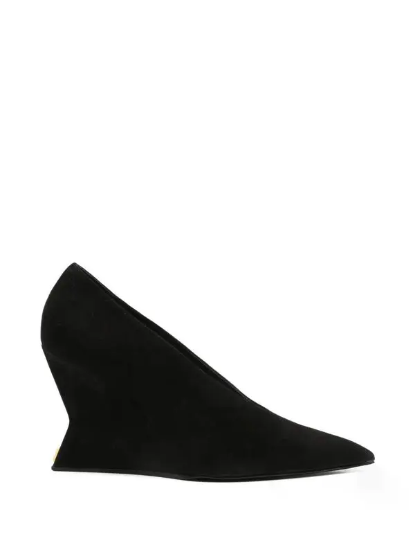 Balmain Suede Wedge-heel Pumps - Black