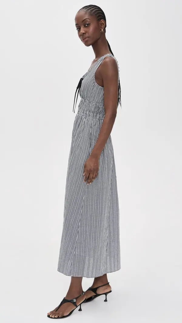 Rails Jordie Gingham Check Embroidered Midi Dress - Black Gingham