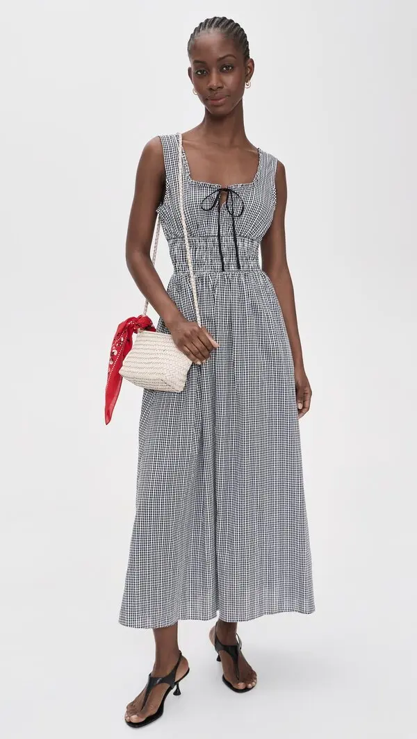 Rails Jordie Gingham Check Embroidered Midi Dress - Black Gingham