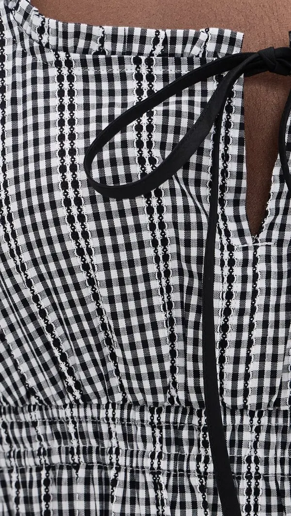 Rails Jordie Gingham Check Embroidered Midi Dress - Black Gingham