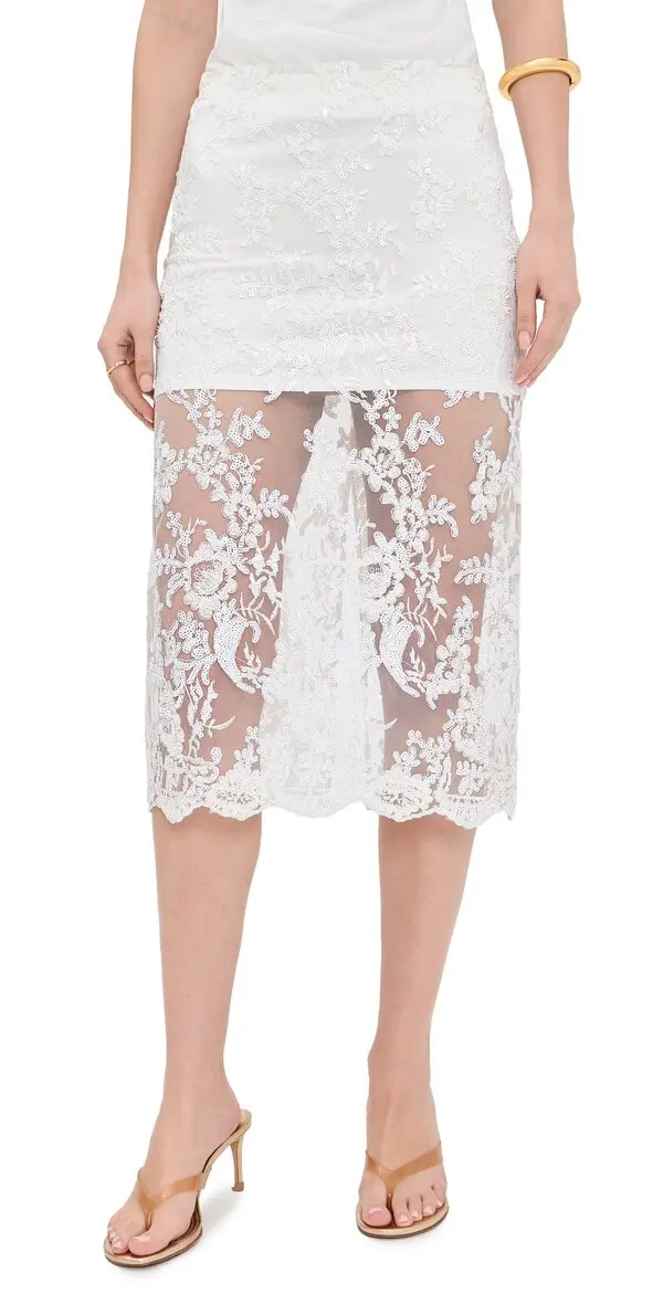 Alice + Olivia Medine Embellished Lace Midi Slip Skirt - Off White