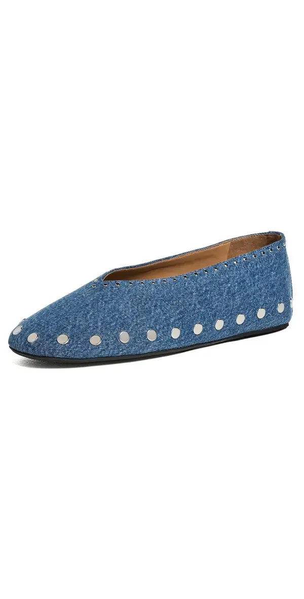 GANNI Jenny Ballerina Denim Flats - Mid Blue Stone