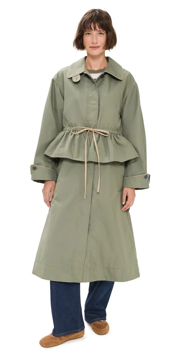 DAMSON MADDER Twill Trench Coat With Detachable Skirt - Sage