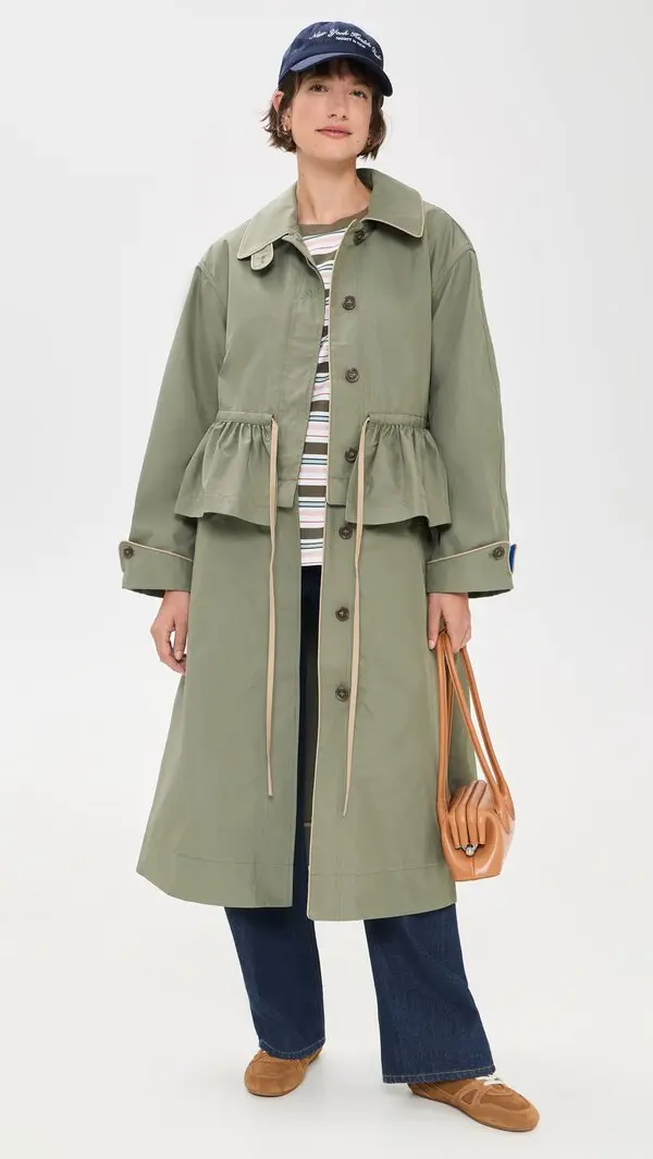DAMSON MADDER Twill Trench Coat With Detachable Skirt - Sage