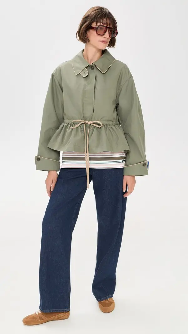 DAMSON MADDER Twill Trench Coat With Detachable Skirt - Sage