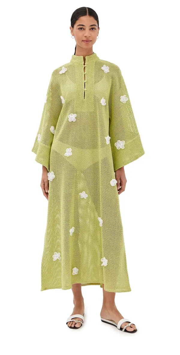La Vie Style House 3d Flower Knit Maxi Caftan - Green