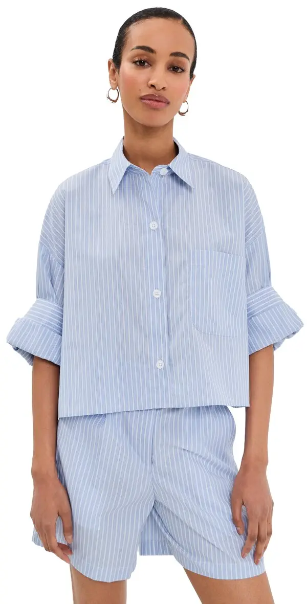 TWP Next Ex Button Down Shirt - Blue Haven/white