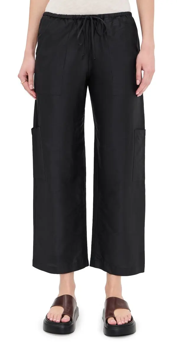 Donni. Silk Taffeta Drawstring Cargo Pants - Jet