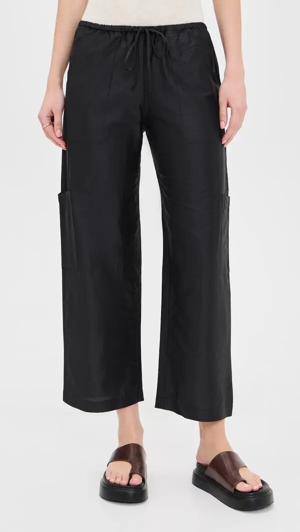Donni. Silk Taffeta Drawstring Cargo Pants - Jet