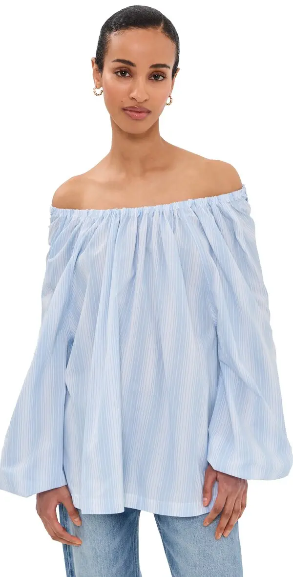 Marni Striped Poplin Top - Light Blue