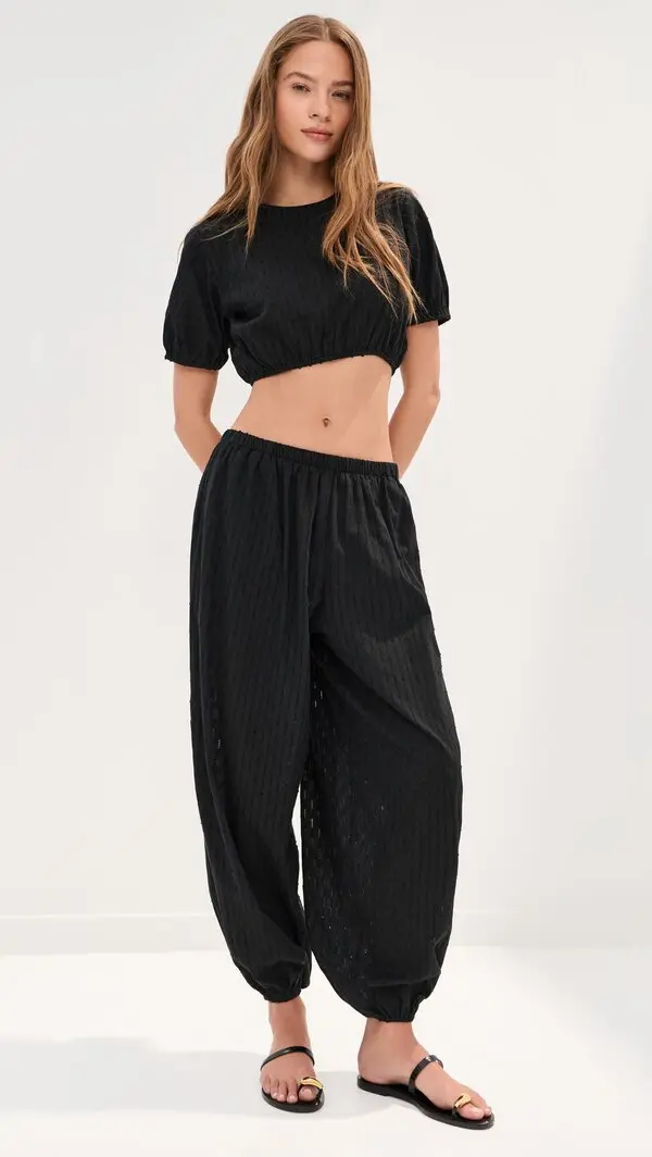 LE BOP Lillian Cropped Blouse - Black
