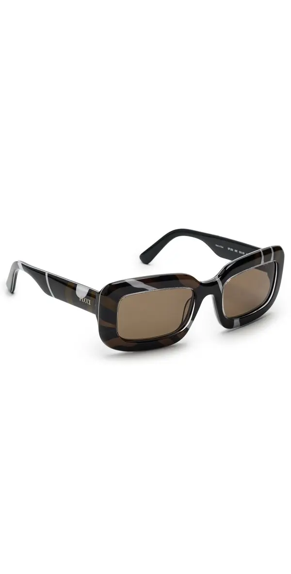 Emilio Pucci Square Frame Sunglasses - Shiny Black/marmo Khaki