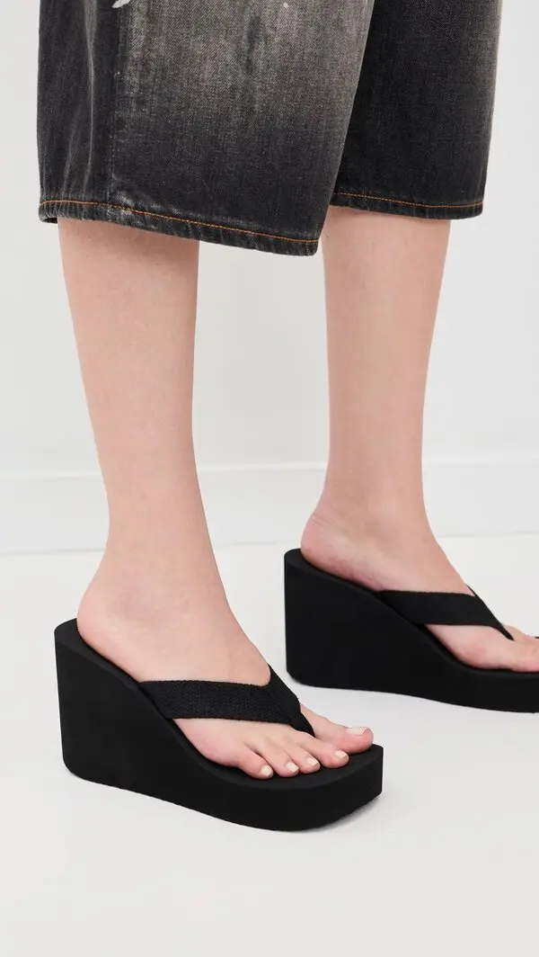 Jeffrey Campbell Astria 2 Wedge Thong Sandals - Black