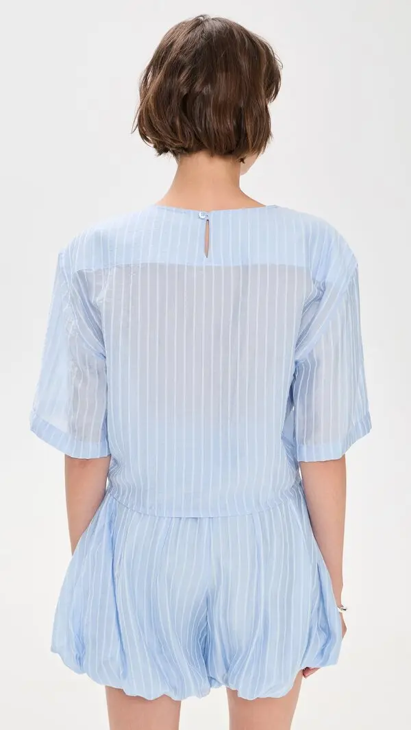 THE LATEST Dulce Mussolina Rigata Top - Light Blue