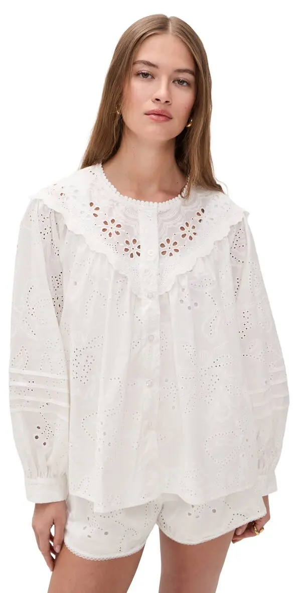 BAILEY ROSE Eyelet Long Sleeve Blouse - Off White