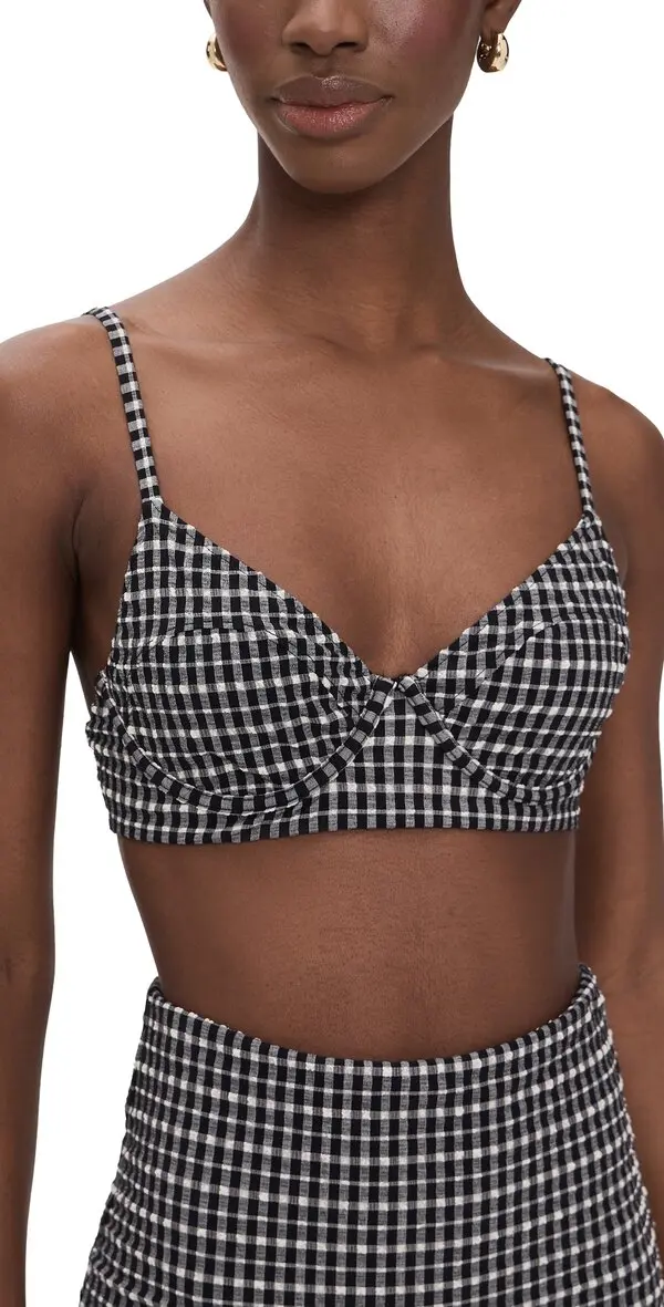 The Great. The Reversible Underwire Bikini Top - Black & Cream Check