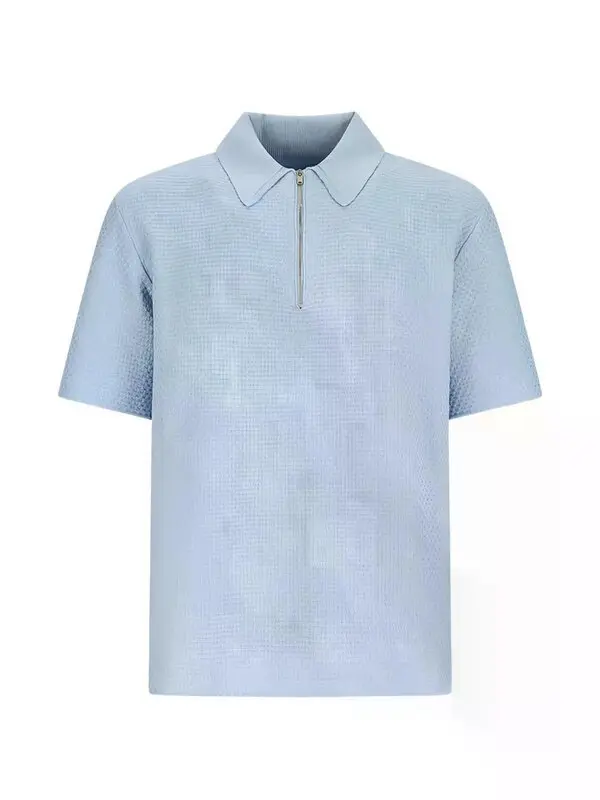 JIL SANDER Waffle-knit Zip-up Polo Shirt - Blue