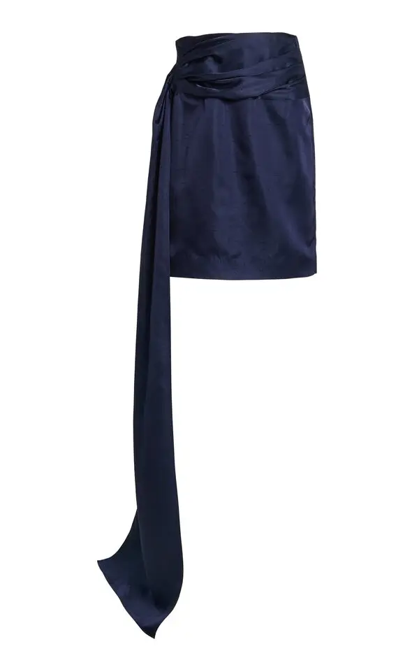 Tove Jullee Draped Sash Shantung Midi Skirt - Navy