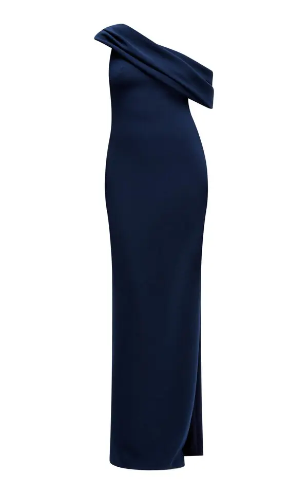 Amsale Draped Off-the-shoulder Gown - Navy