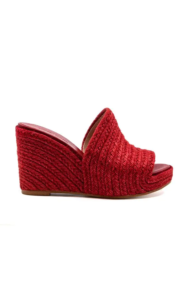 ANDREA GOMEZ Exclusive Gloria Raffia Wedge Sandals - Red