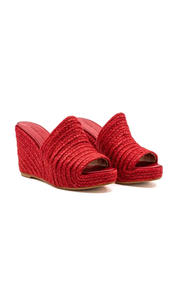 ANDREA GOMEZ Gloria Raffia Wedge Mules