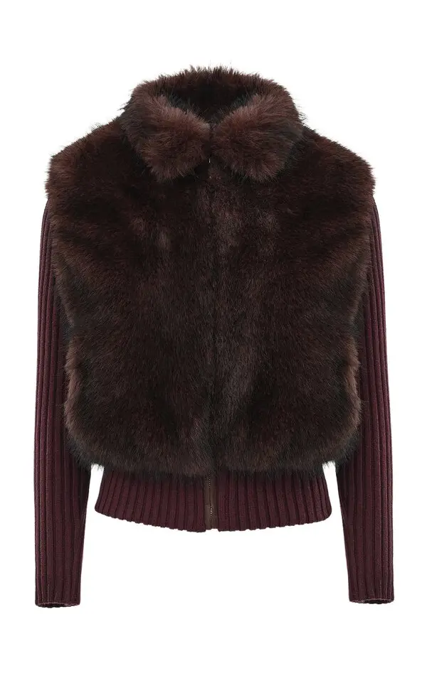 Source Unknown Fur Combo Knit Cardigan