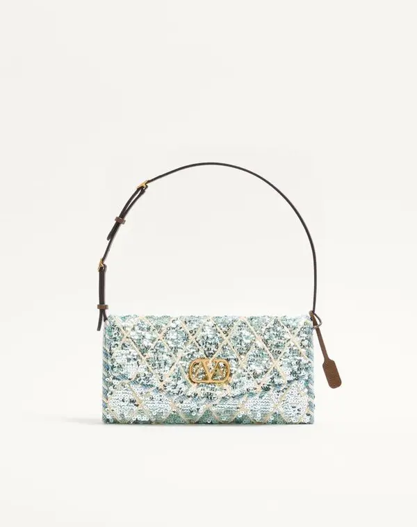 Valentino Garavani Devain Small Shoulder Bag With Rhombelle Embroidery - Sky Blue