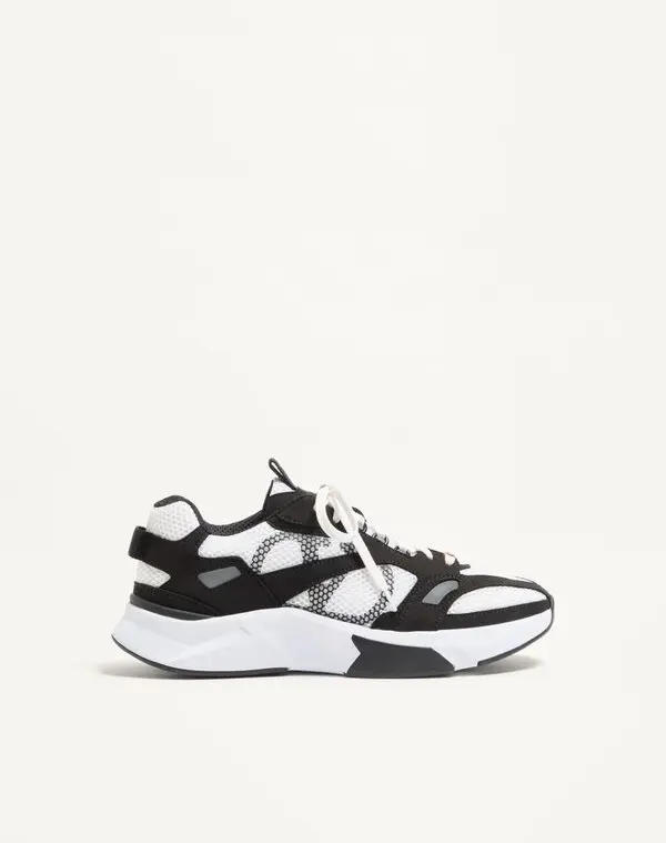 Valentino Garavani Demivee Trainer In Mesh And Suede - Black/grey