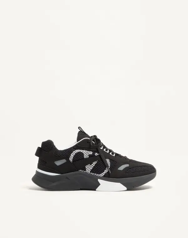 Valentino Garavani Demivee Trainer In Mesh And Suede - Black/grey