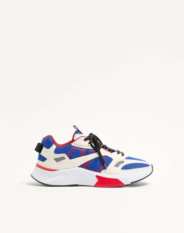 Valentino Garavani Demivee Trainer In Mesh And Suede - White/blue