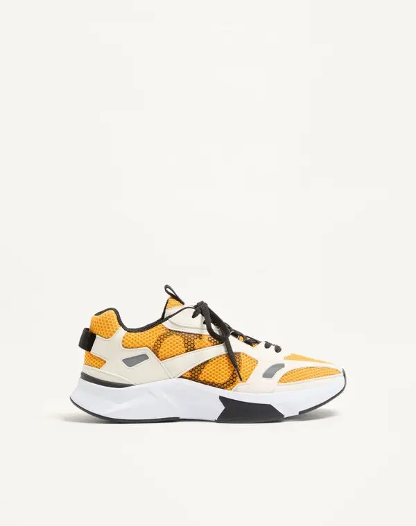 Valentino Garavani Demivee Trainer In Mesh And Suede - White/yellow