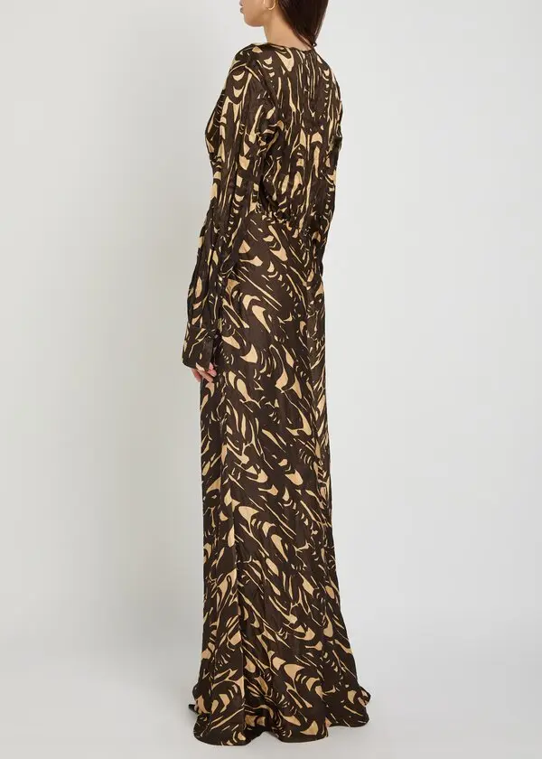JOSEPH Printed Crinkled Satin Midi Dress - Beige