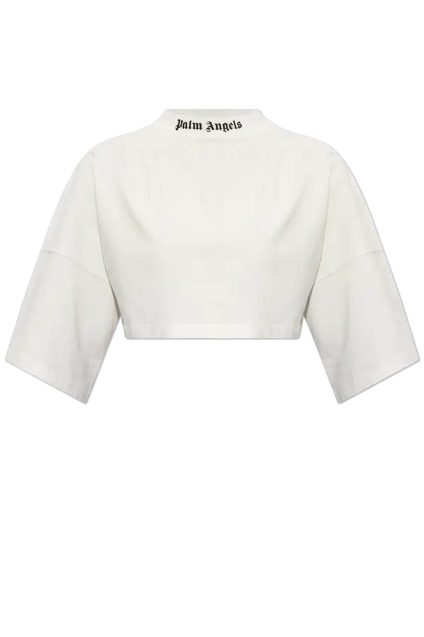 Palm Angels Cropped T-shirt With Logo - White