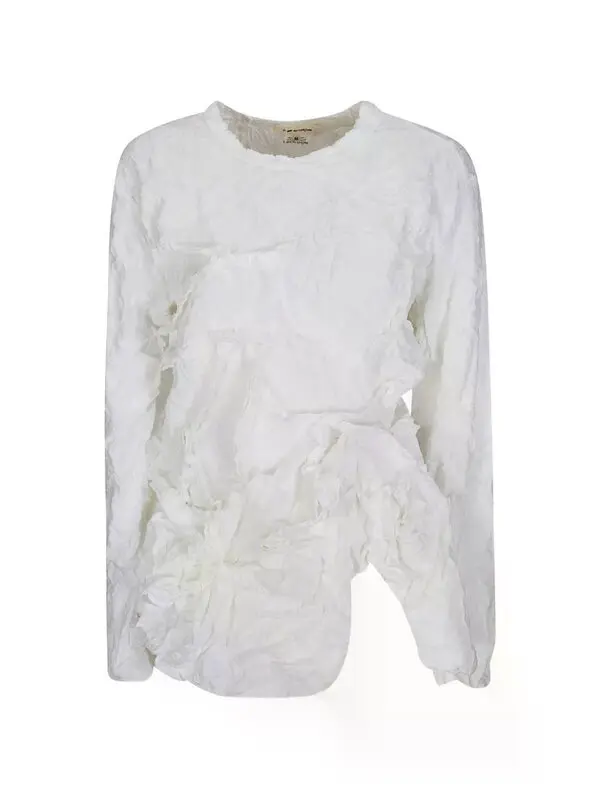 Comme Des Garçons Crinkled Ruffled Longsleeve Top - White