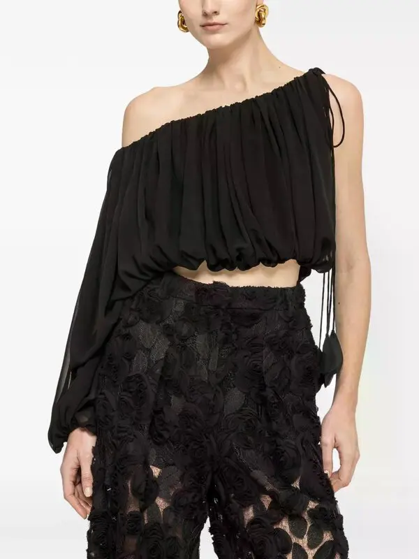 NISSA Asymmetrical Chiffon Top - Black