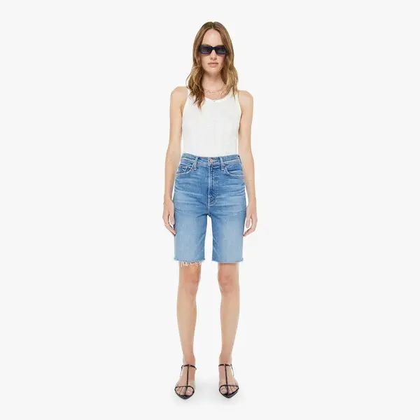 MOTHER High Waisted Rider Bermuda Shorts - Light Blue
