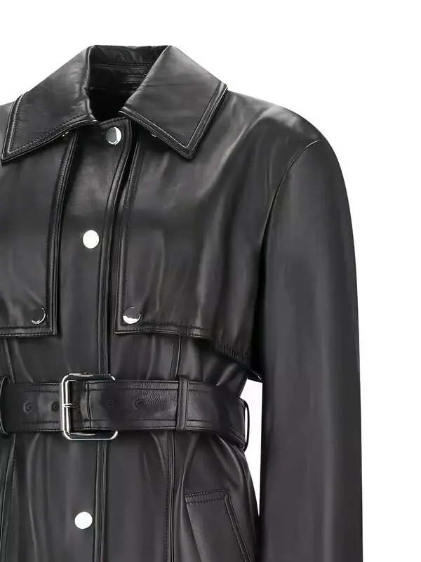 Max Mara Leather Belted Trench Coat - Black