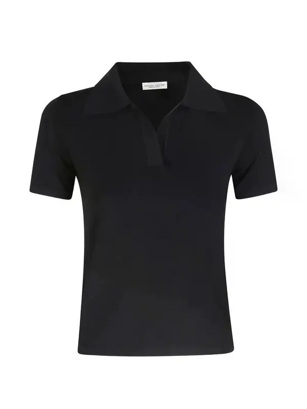 ROBERTO COLLINA Fine-knit V-neck Polo T-shirt - Black