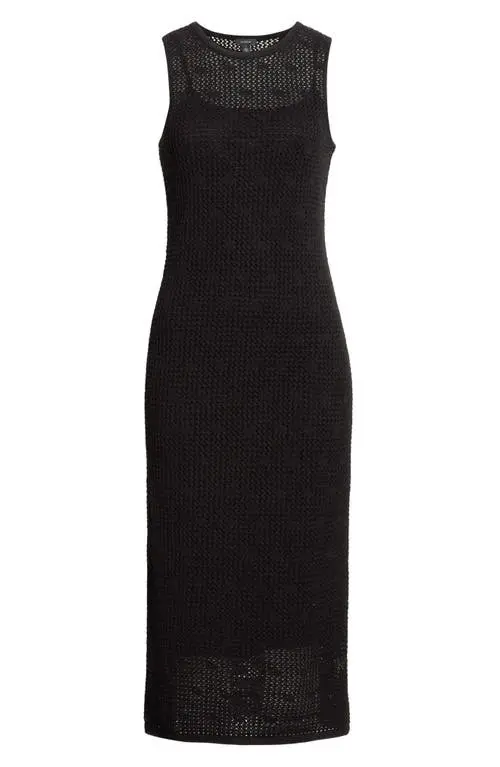 Halogen Open Stitch Cotton Blend Midi Dress - Rich Black